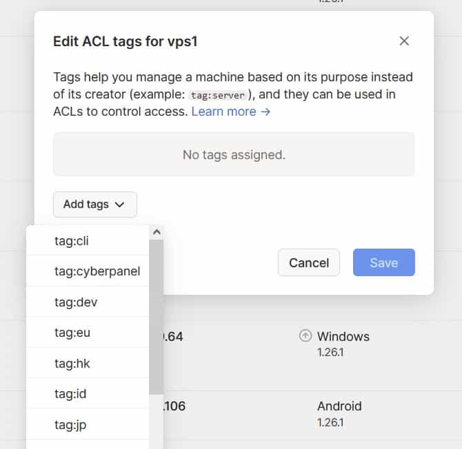 Add tags to Tailscale Machines